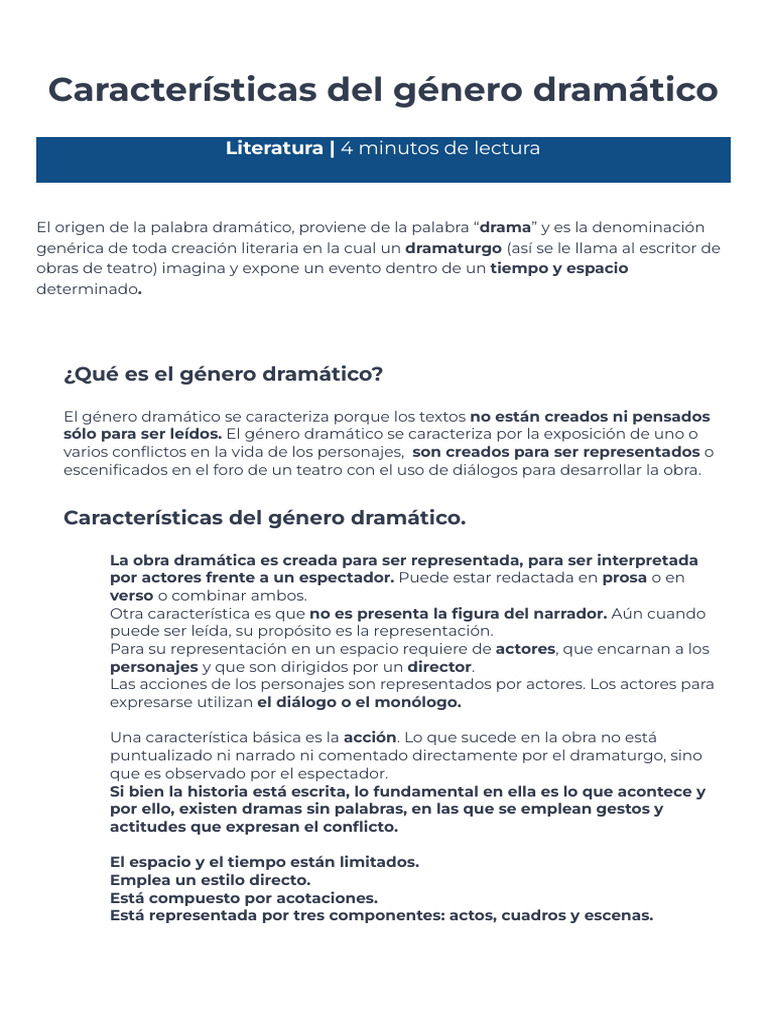 Características del género dramático | PDF | Tragedia | Teatro