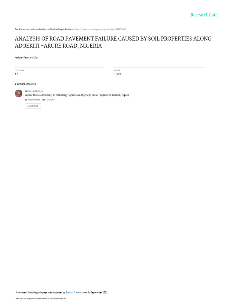 Analysis of Road Pavement Failure Caused by Soil Properties Along Adoekiti Akure Road Nigeria ...