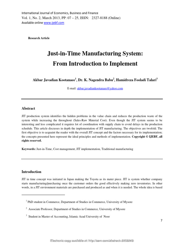 Just in Time Manufacturing | PDF | Lean Manufacturing | Inventory