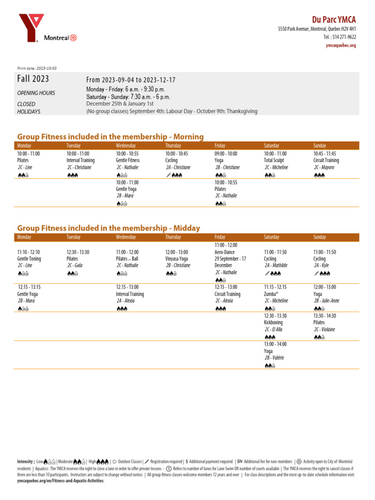 Schedule Du-Parc-YMCA 122 2 | Download Free PDF | Ymca | Gym