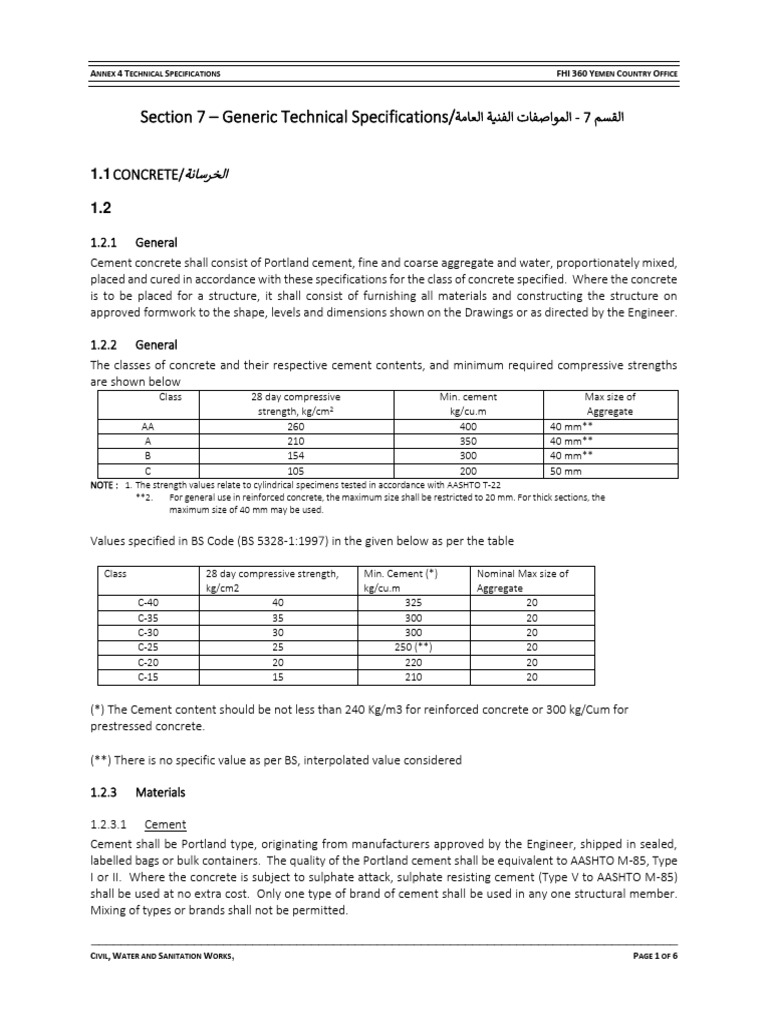 Annex 4.1 - Technical Specifications - Civil Works | PDF | Concrete ...