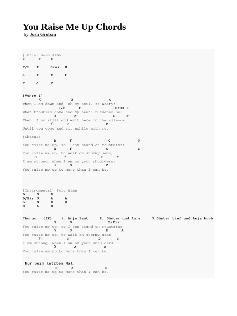 You Raise Me Up Chords Guide | PDF
