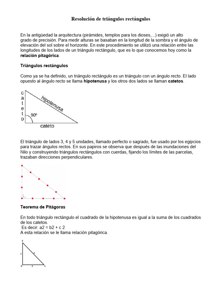 Resolución de triángulos rectángulos | PDF | Triángulo | Funciones trigonométricas