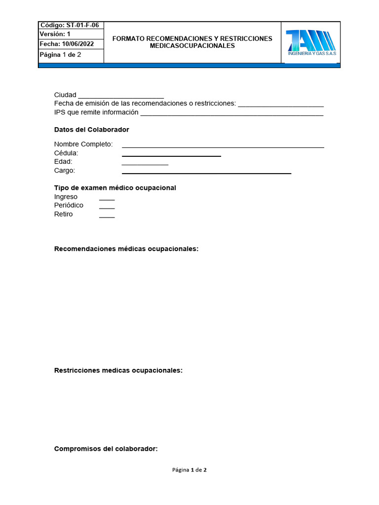 St-01-F-06 Formato Recomendaciones y Restricciones Medicas ...