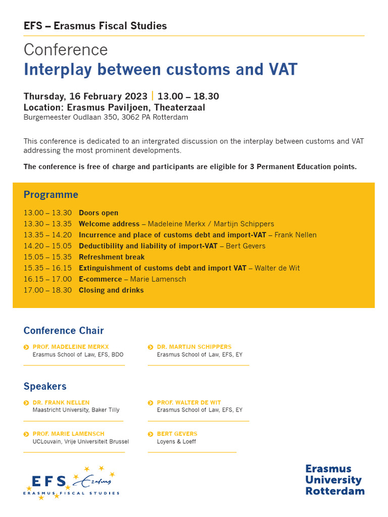 EFS Flyer Interplay Between Customs and VAT 1674476558 | PDF | Taxes | Customs