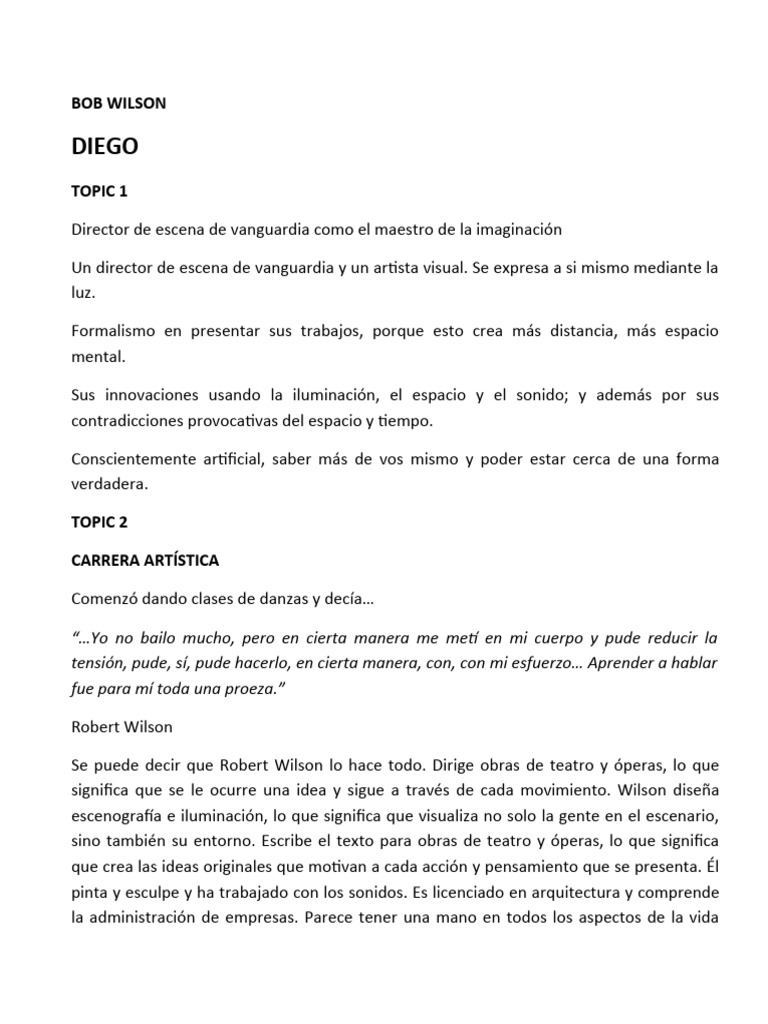 Bob Wilson: Maestro del Teatro Visual | PDF | Teatro | Las artes