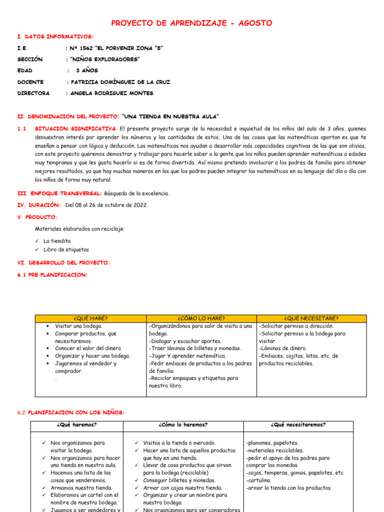 PROYECTO LA TIENDA en Nuestra Aula | PDF | Aprendizaje | Comunicación