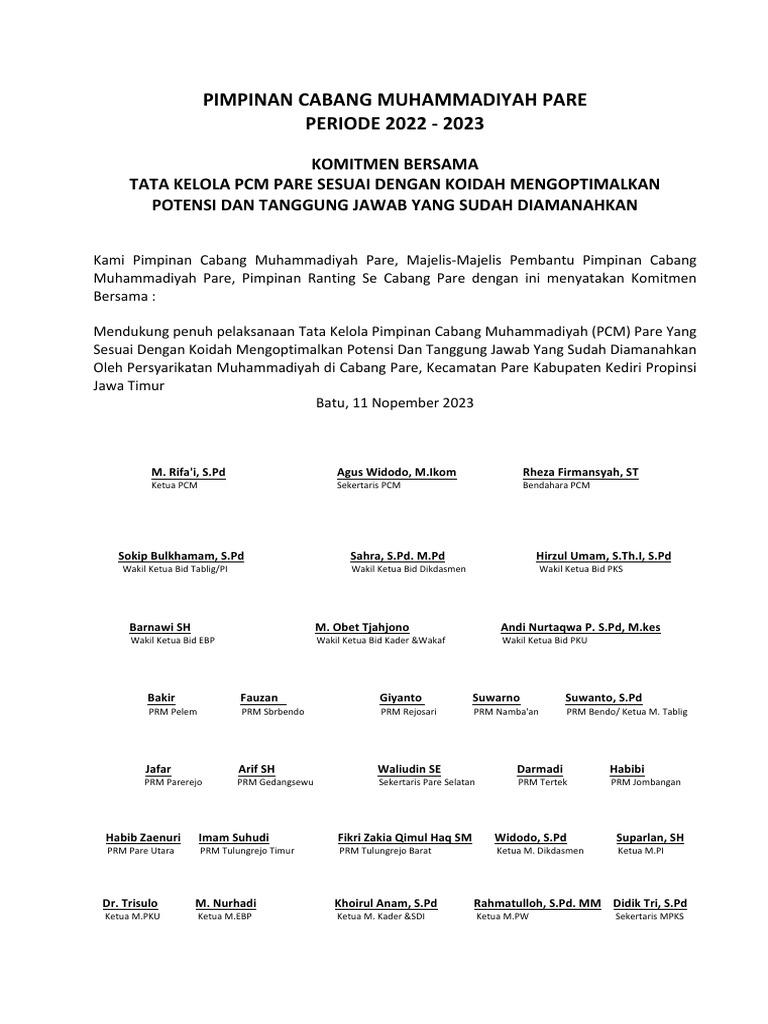 Komitmen PCM Pare 2022-2023 | PDF