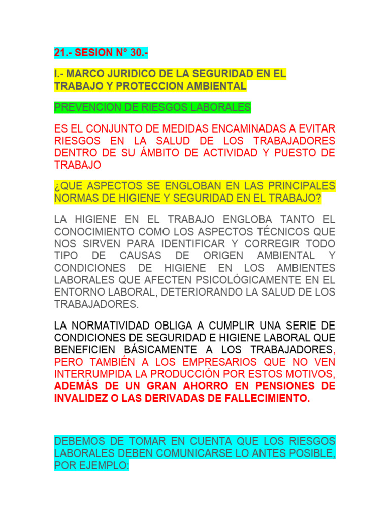 21.-Sesion #30. - Marco Jurid de La Seg 1 y 2 | PDF | Seguridad y salud ocupacional | Higiene