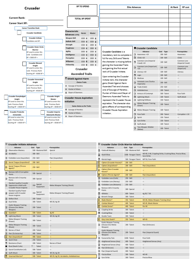Advanced Dark Heresy - Character Sheet - Ascension - Crusader | PDF