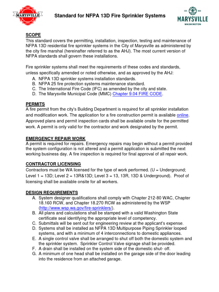 2020 MFD NFPA 13D Sprinkler Requirements | PDF | Fire Sprinkler System ...