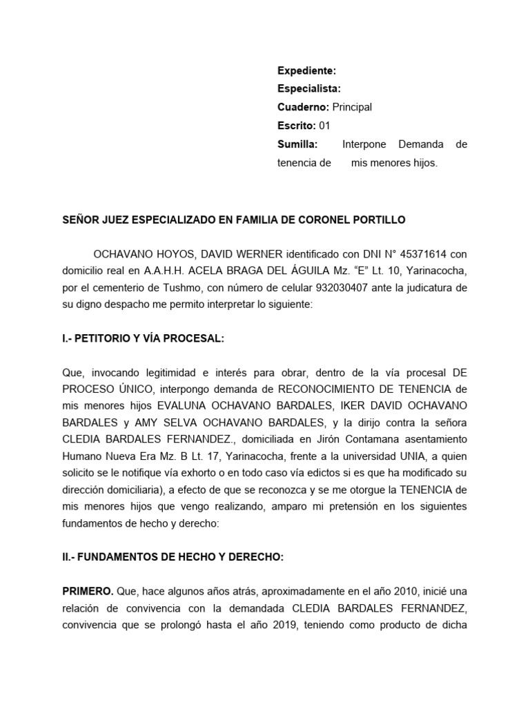 Tenencia Escrito, Modelo | PDF | Demanda judicial | Gobierno