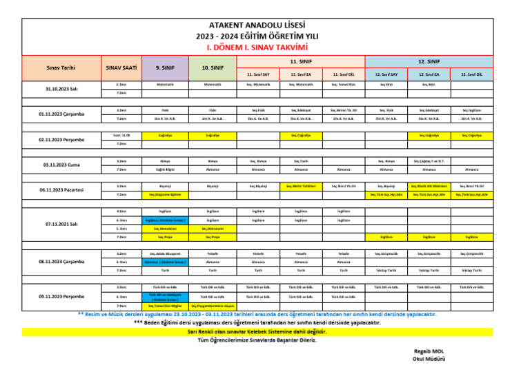 Sinav Takvi̇mi̇ 2023-2024 | PDF