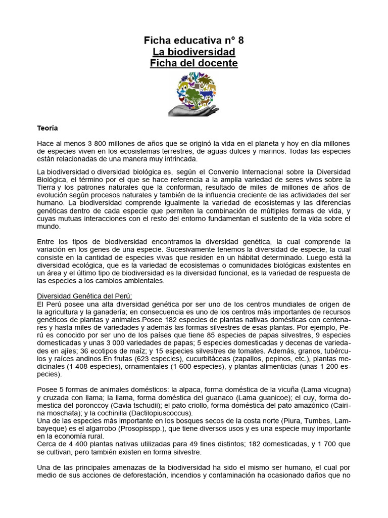 ficha educativa 8 biodiversidad CORREGIDA | PDF | Biodiversidad | Ecología
