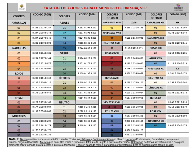 Catalogo de colores permitidos para el centro historico de la ciudad de ...
