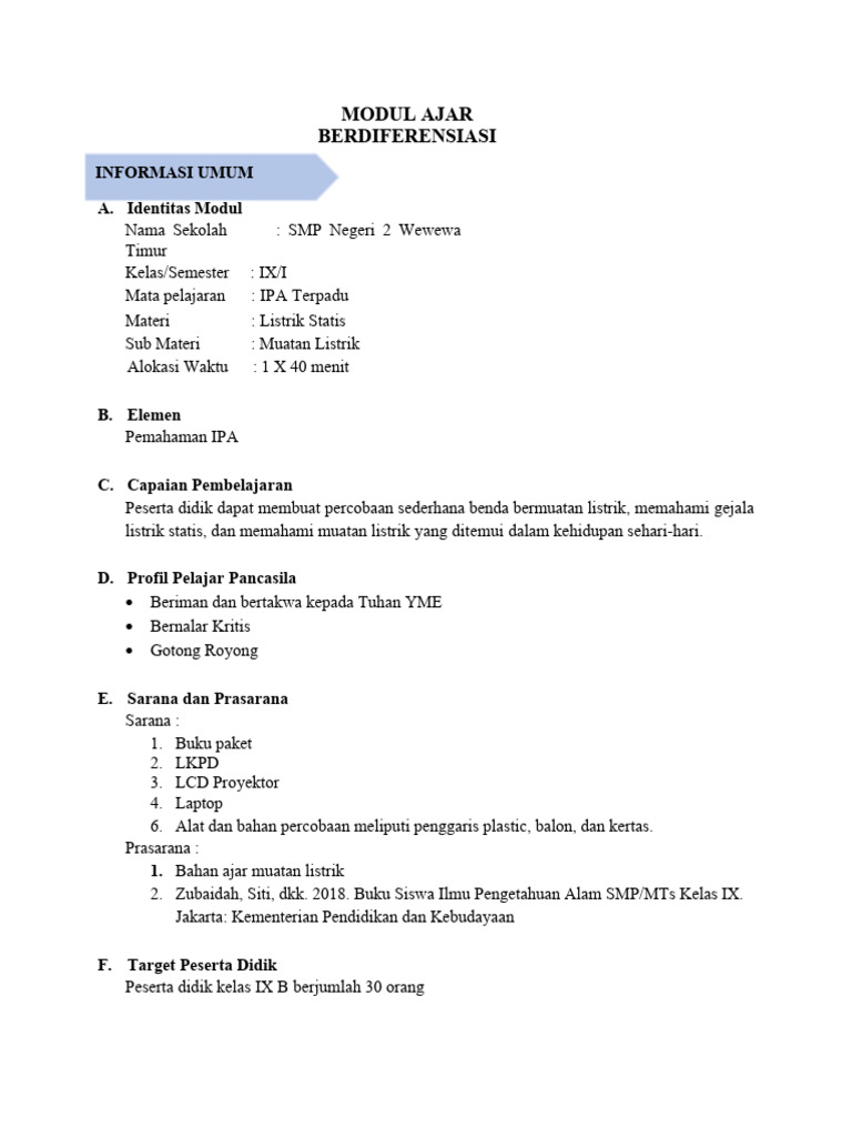Modul Ajar Ipa - Listrik Statis | PDF | Karier & Perkembangan