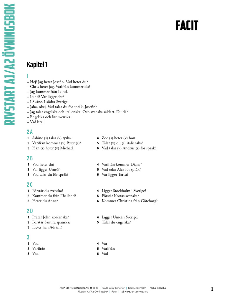 Rivstart A1+A2 Facit (Paula Levy Scherrer + Karl Lindemalm) (Z-Library) | PDF