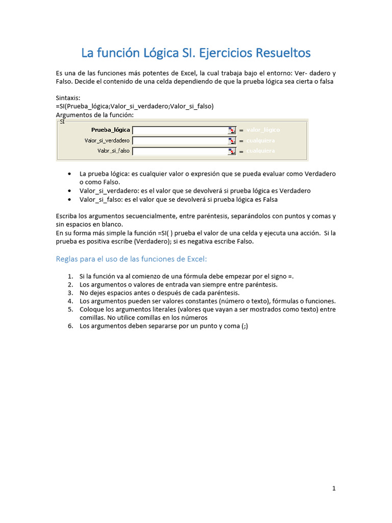 03 Ejemplos de La Función Lógica SI - Trabajo | PDF | Microsoft Excel ...