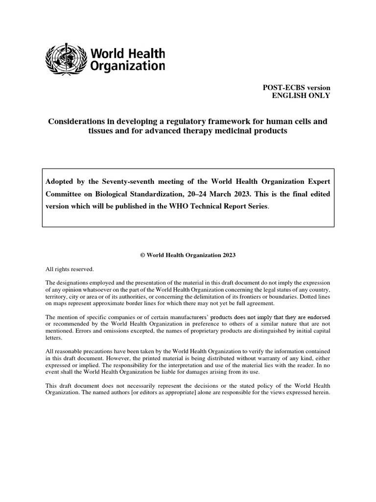 WHO. Considerations in Developing A Regulatory Framework For Human ... WHO. Considerations in Developing A Regulatory Framework For Human ...