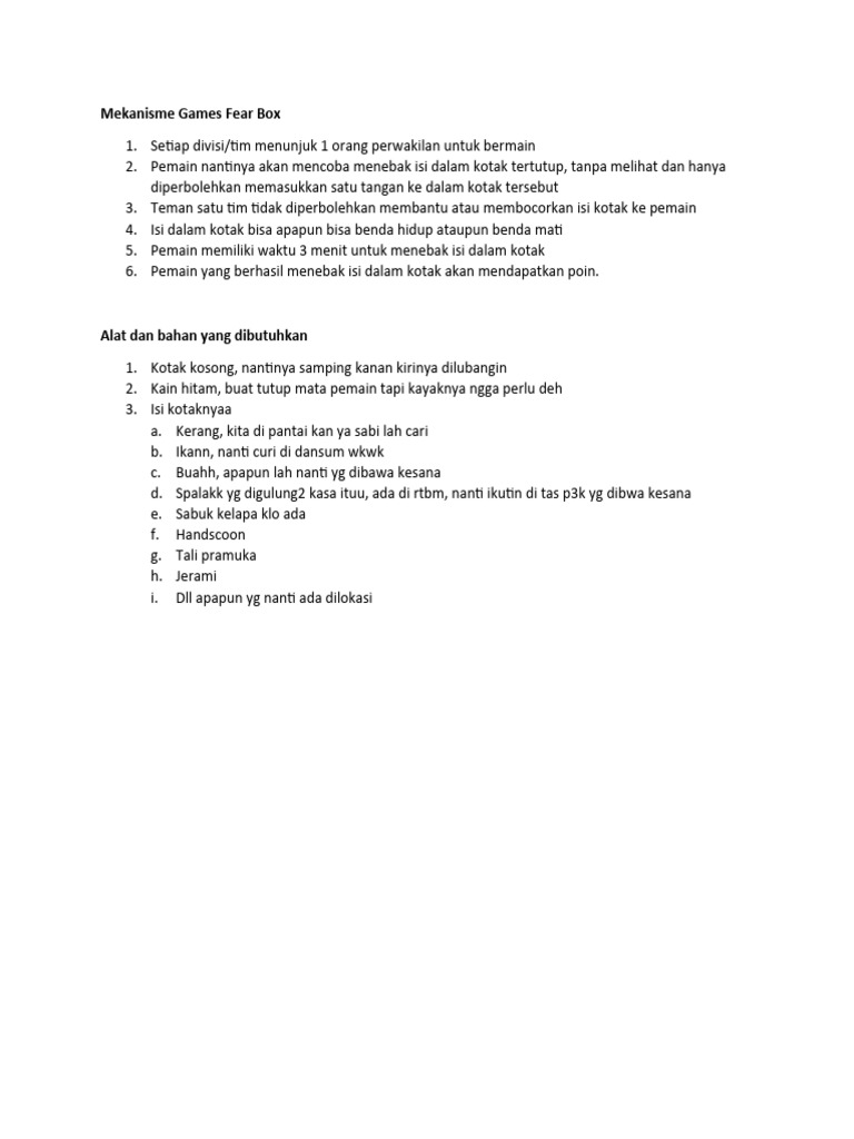 Mekanisme Games Fear Box | PDF