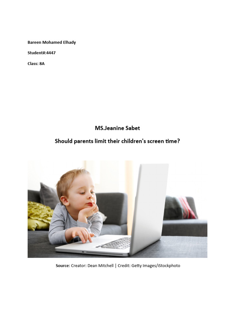 Shoud Parents Limit Their Children Screen Time Pdf Psychology