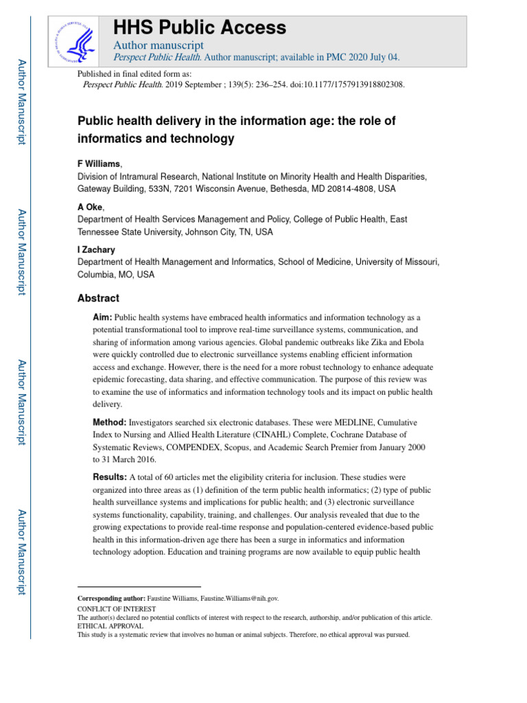 Public Health Delivery in The Information Age - The Role of Informatics ...
