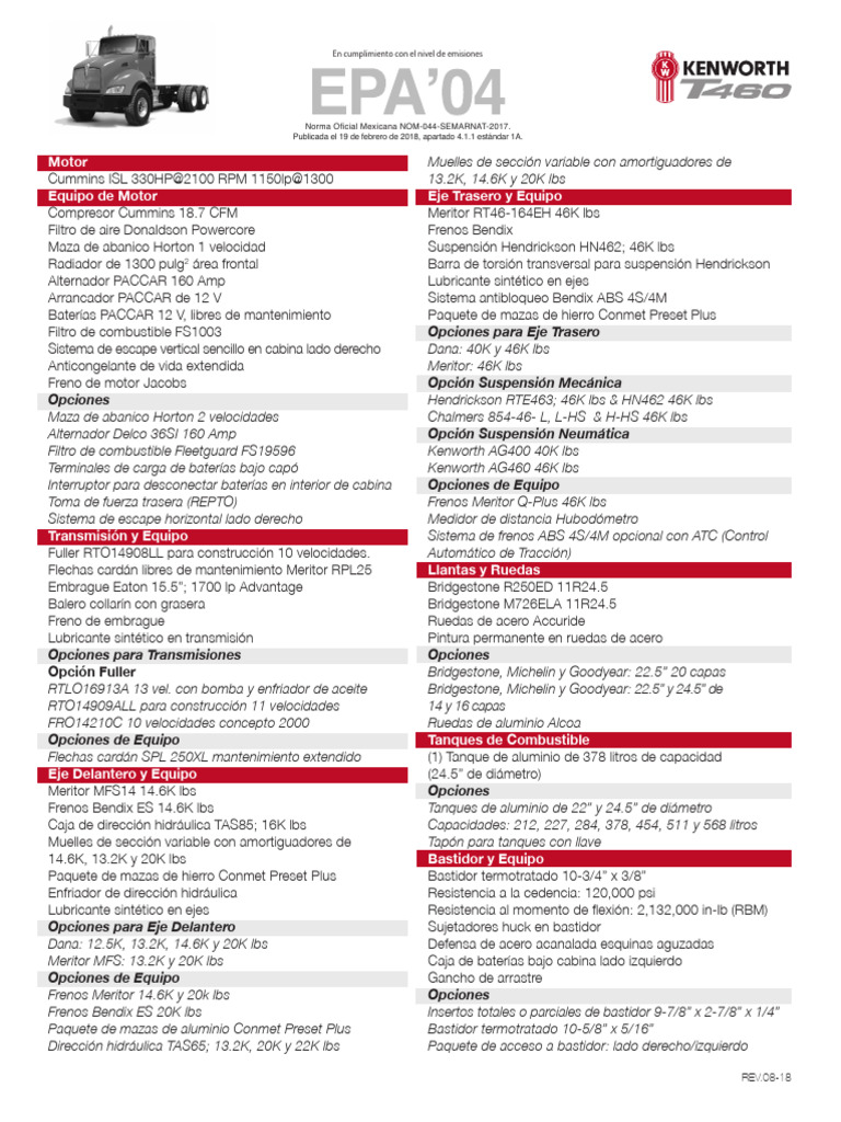 Ficha t460 2018 | PDF | Eje | Sistema de freno antibloqueo