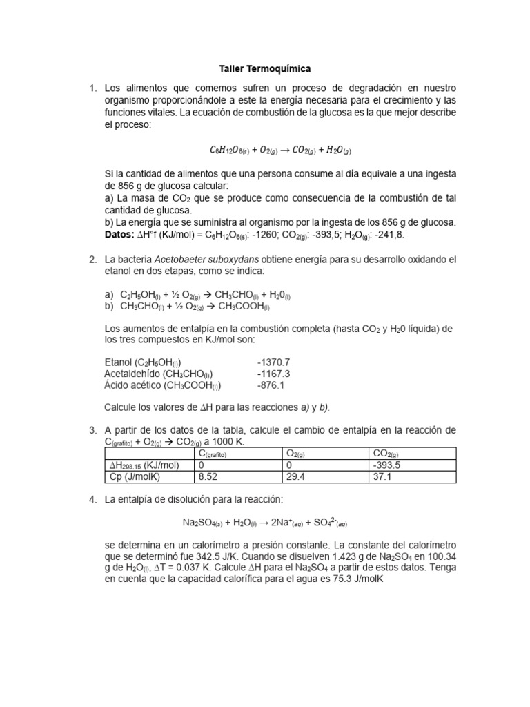 Taller Termoquímica | PDF | Ciencia y matemáticas