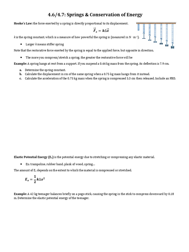 Springs & Conservation of Energy | PDF | Force | Potential Energy