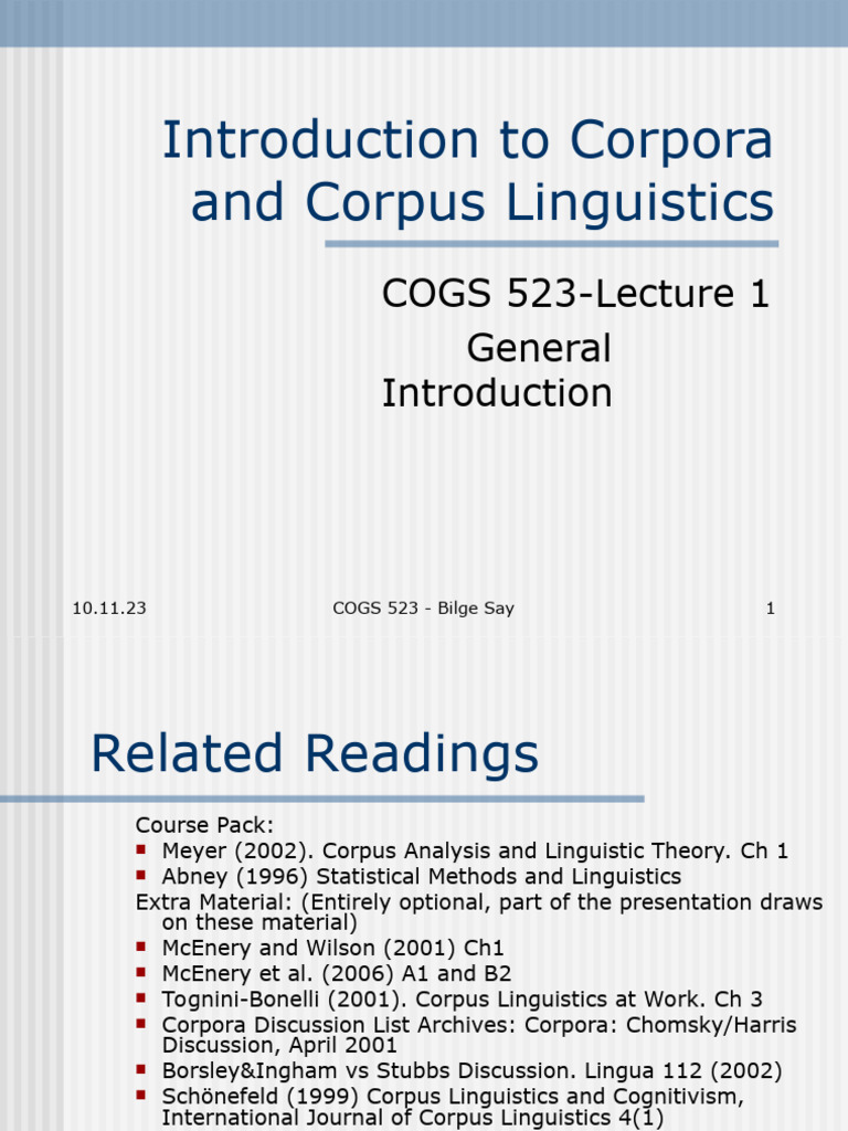 1.? Introduction To Corpora and Corpus Linguistics. General Introduction | PDF | Linguistics ...