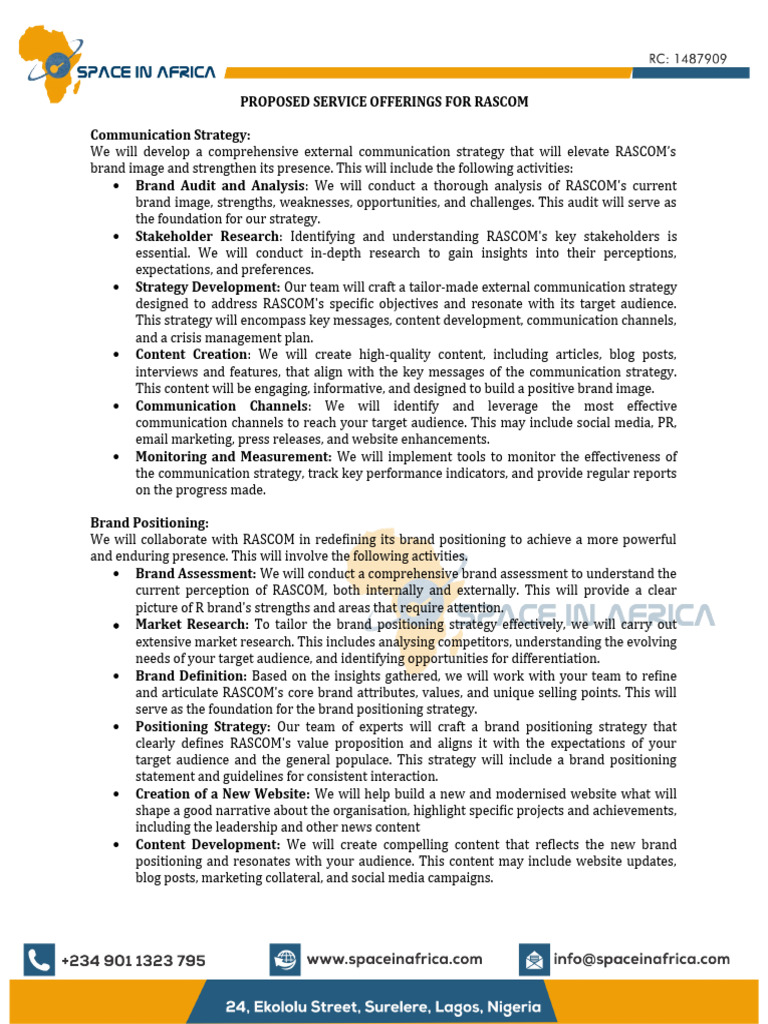 Proposed Service Offerings For RASCOM | PDF | Brand | Target Audience