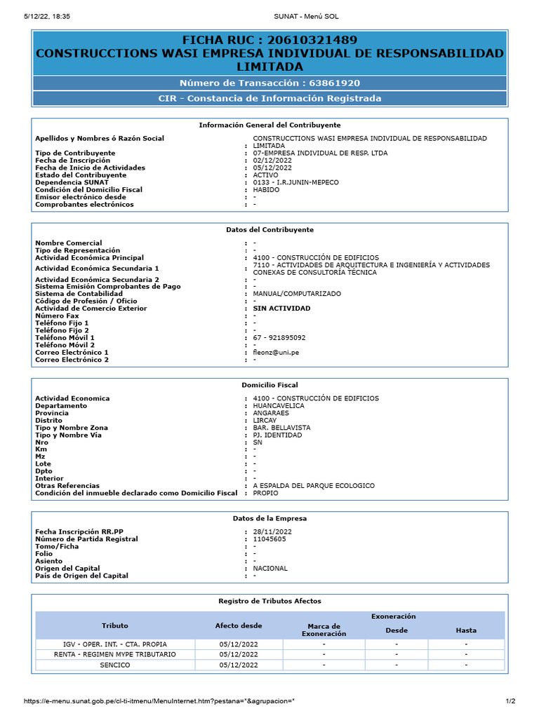 Ficha Ruc | PDF