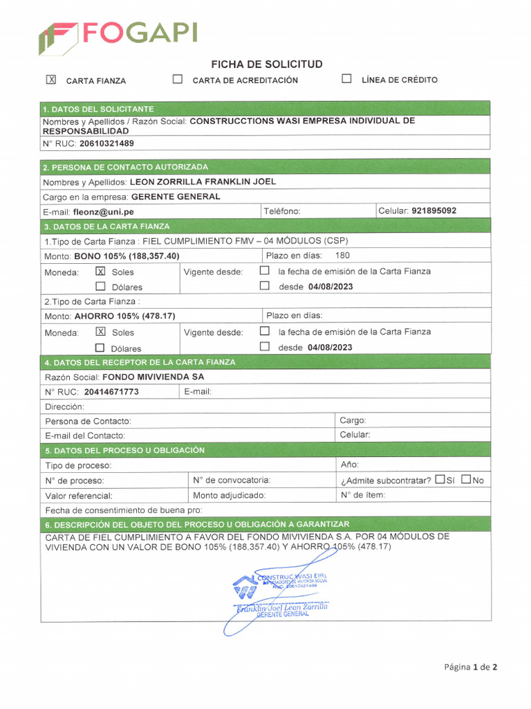 F01-Ficha de Solicitud | PDF