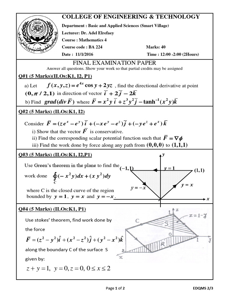 Math4 Exams | PDF | Complex Analysis | Flux