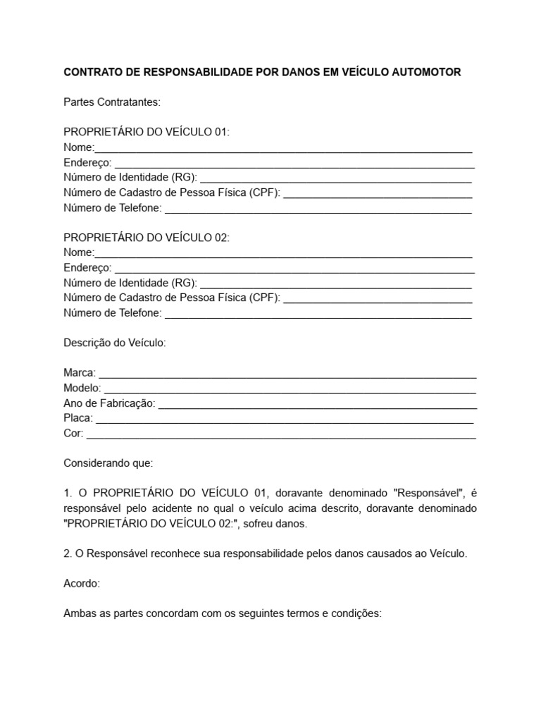 Modelo de Contrato de Responsabilidade Por Danos em Veículo Automotor | PDF