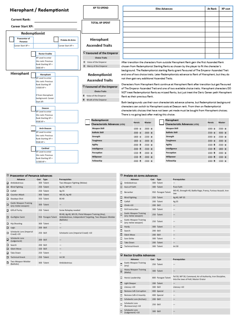 Advanced Dark Heresy - Character Sheet - Ascension - Hierophant | PDF