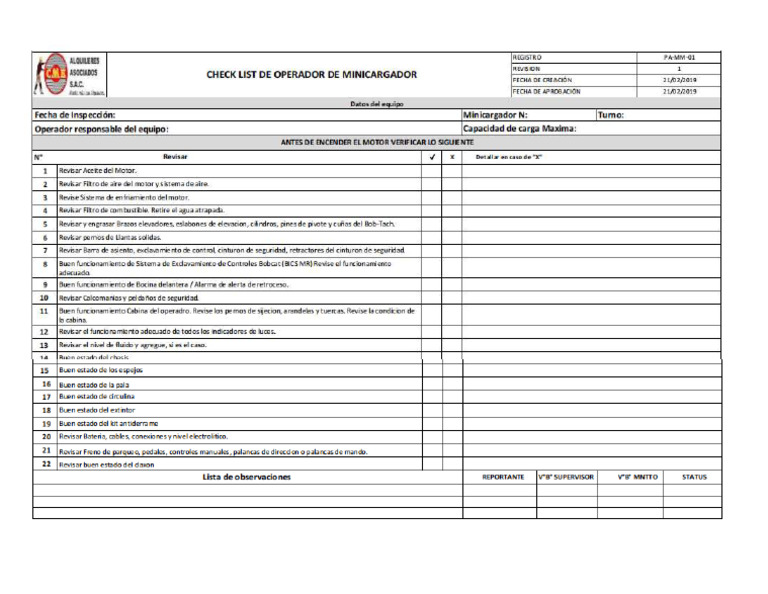 Check List Bobcat | PDF