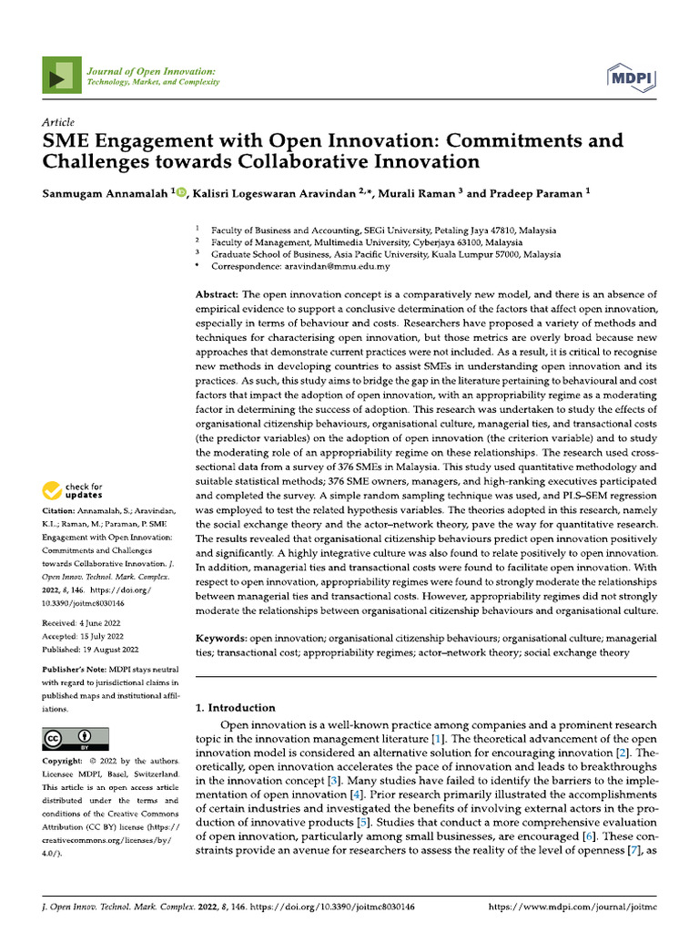 SME Engagement With Open Innovation Commitments and | PDF