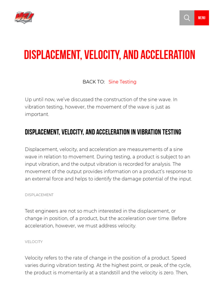 Vru Vibrationresearch Com Lesson Displacement Velocity and Acceleration ... Vru Vibrationresearch Com Lesson Displacement Velocity and Acceleration ...