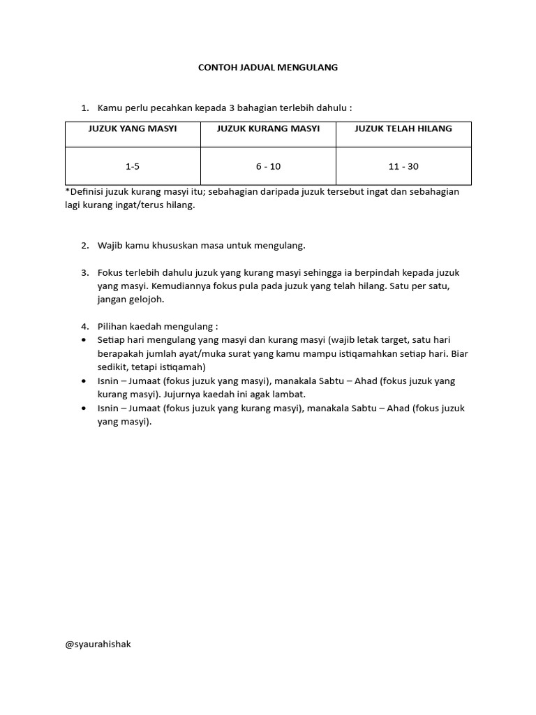 Contoh Jadual Mengulang Nov | PDF