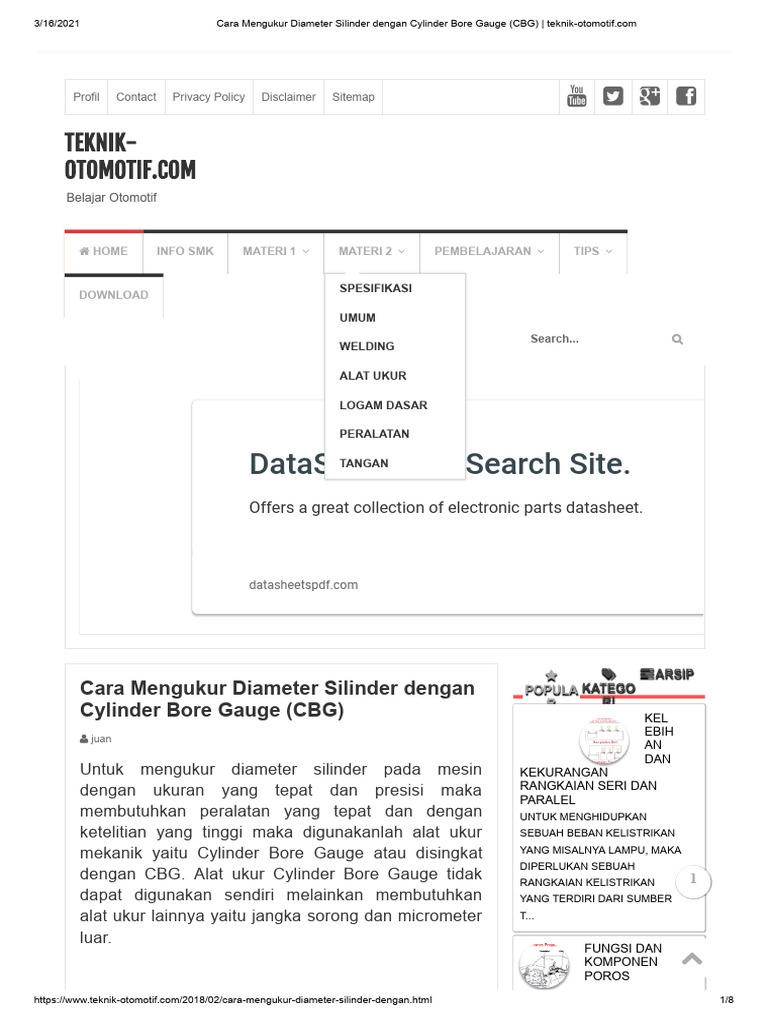 Cara Mengukur Diameter Silinder Dengan Cylinder Bore Gauge (CBG) | PDF