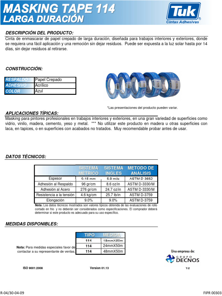 114 masking azul larga duracion 14 dias | PDF | Sector secundario de la ...