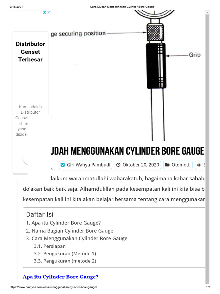 Cara Mudah Menggunakan Cylinder Bore Gauge | PDF