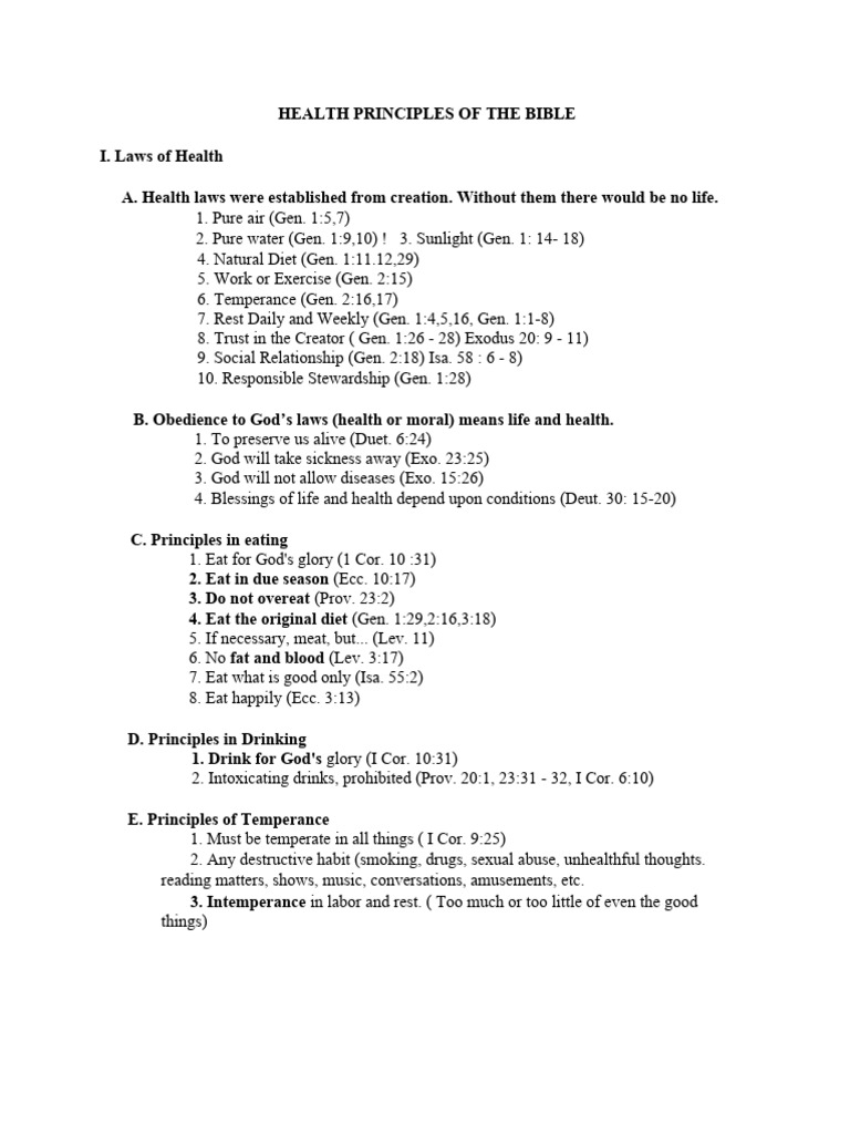 Health Principles of The Bible | PDF | Book Of Genesis