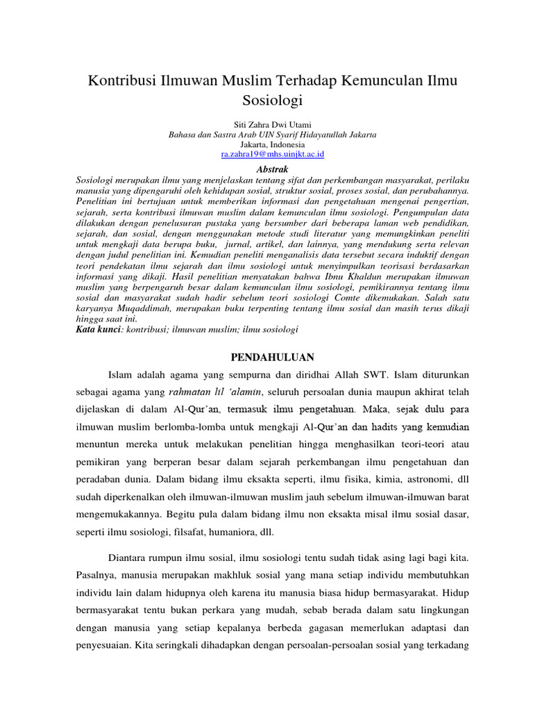 Kontribusi Muslim dalam Sosiologi | PDF