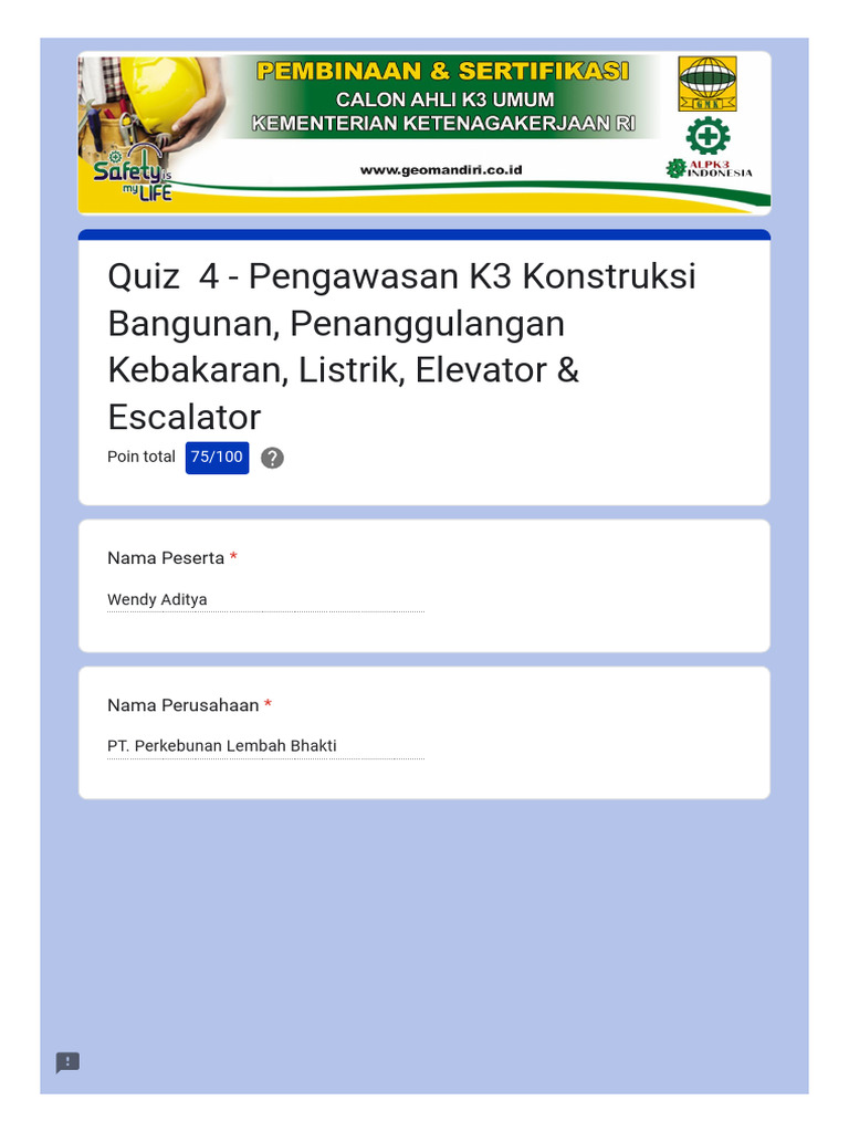Kuis K3 Konstruksi dan Keselamatan | PDF | Griya & Taman | Sains & Matematika