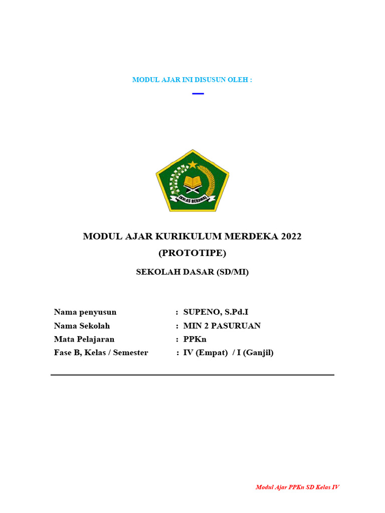 Modul Ajar PPKN BAB 1 KELAS 4 | PDF | Karier & Perkembangan | Ilmu Sosial