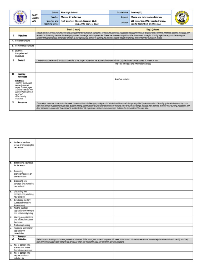 Grade 12 DLL MIL Week 1 | Download Free PDF | Intelligence | Learning