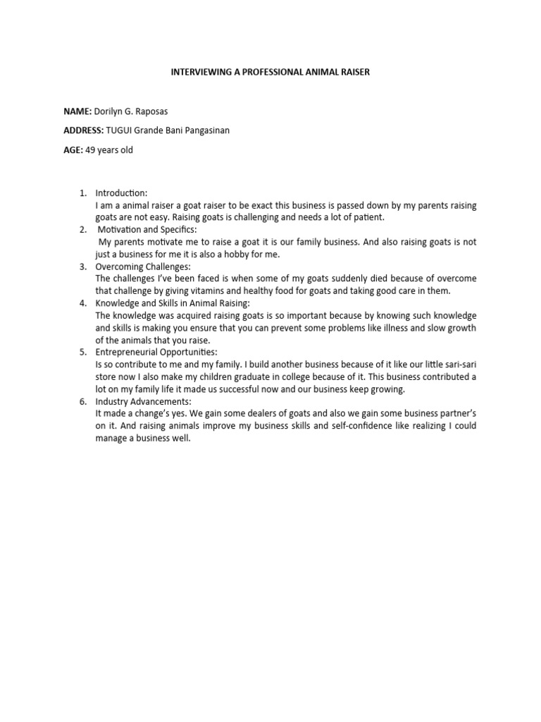 Interviewing A Professional Animal Raiser | PDF | Knowledge | Motivation