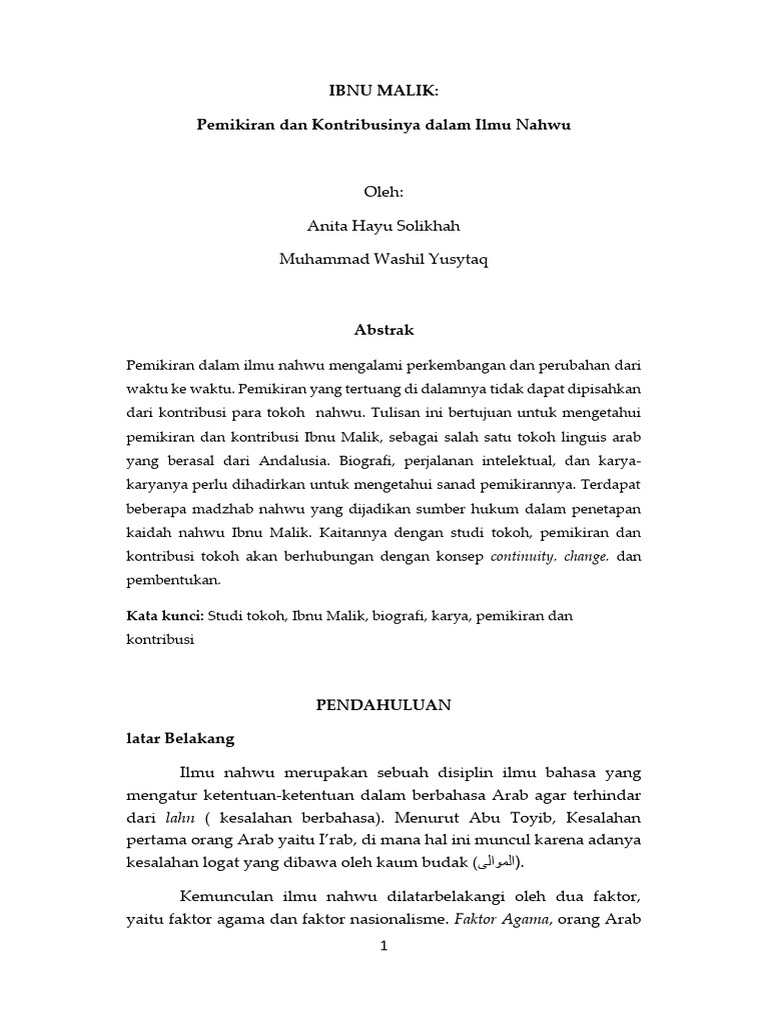 Studi Tokoh Ibnu Malik-Makalah | PDF